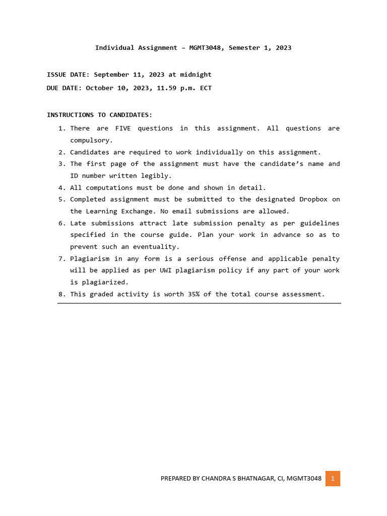 MGMT3048 Individual Assignment Guide | PDF | Equity (Finance) | Share ...