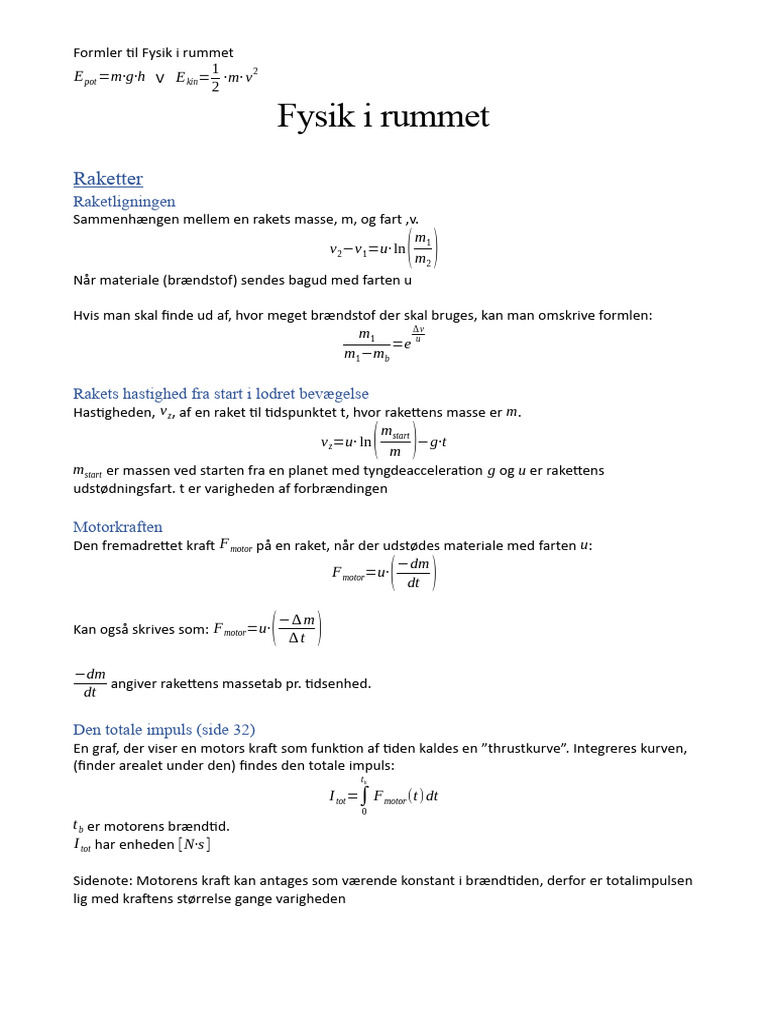 Fysik I Rummet - Formler | PDF