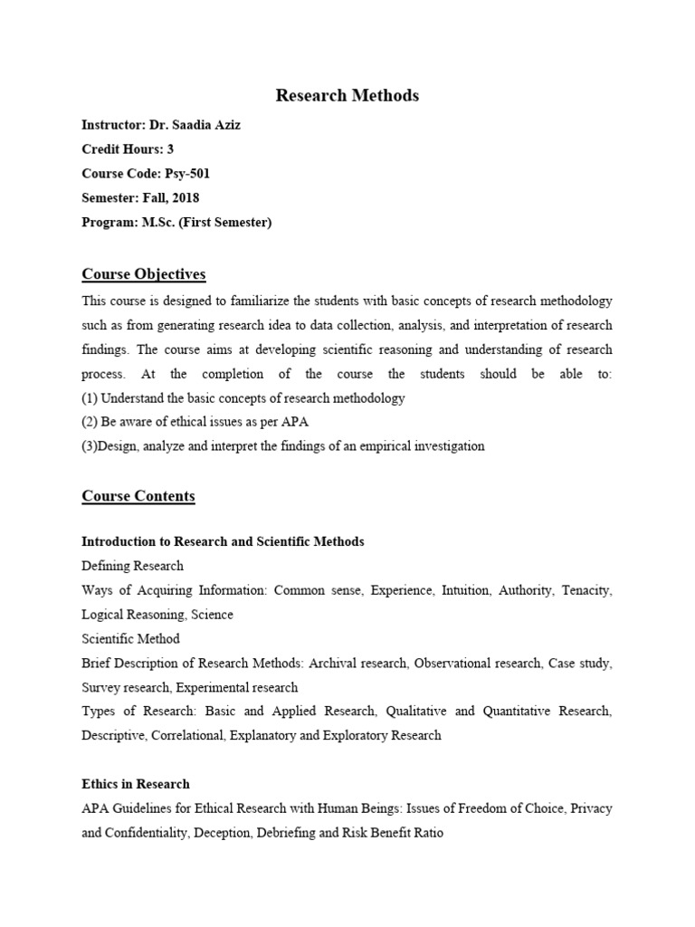 Research Methodology Course Outline | PDF | Methodology | Scientific Method