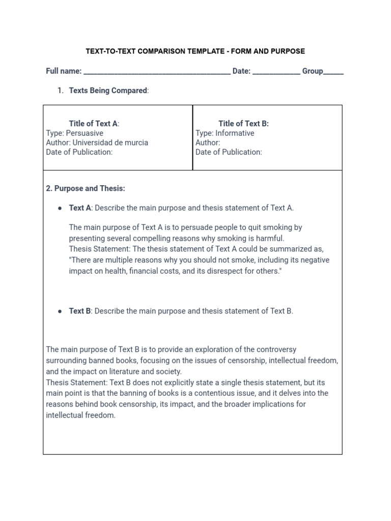 Text-To-Text Comparison - Form Purpose+ | PDF | Persuasion | Jargon