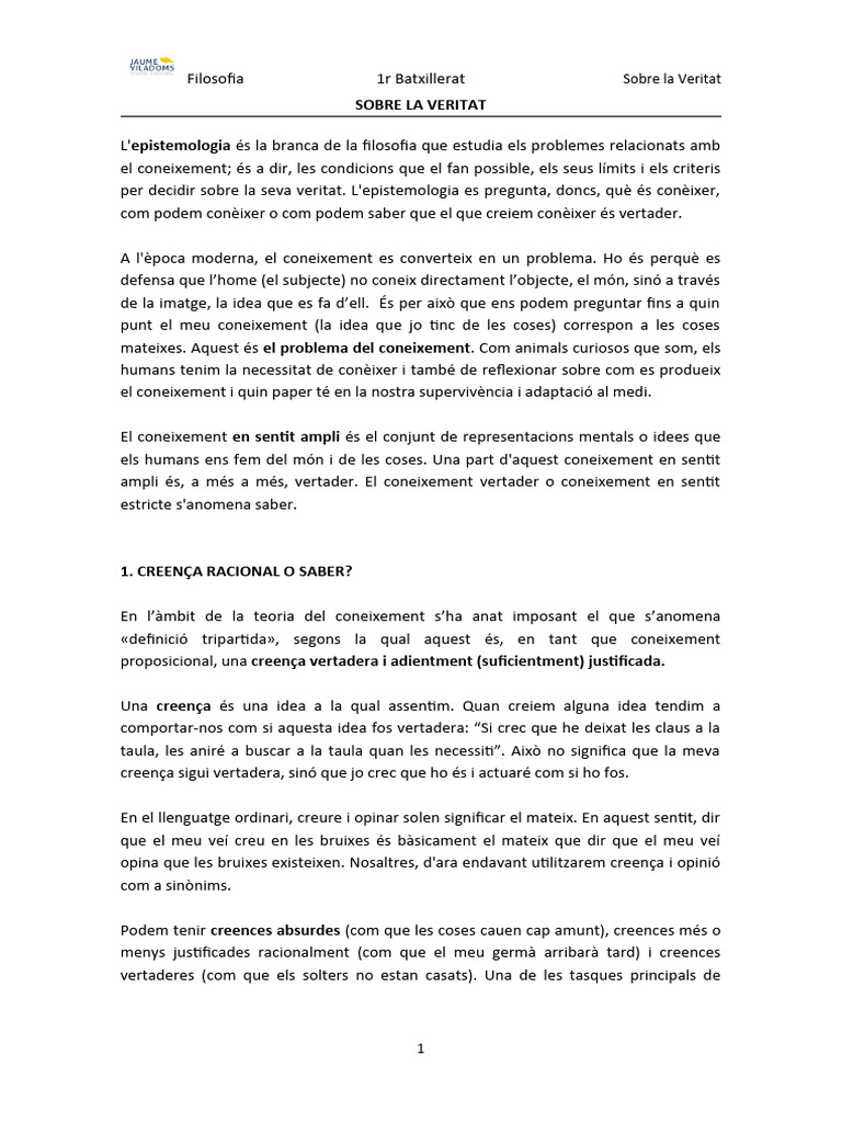 Tema 2 La Vertitat | PDF