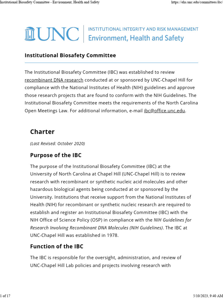 Institutional Biosafety Committee - Environment, Health and Safety ...