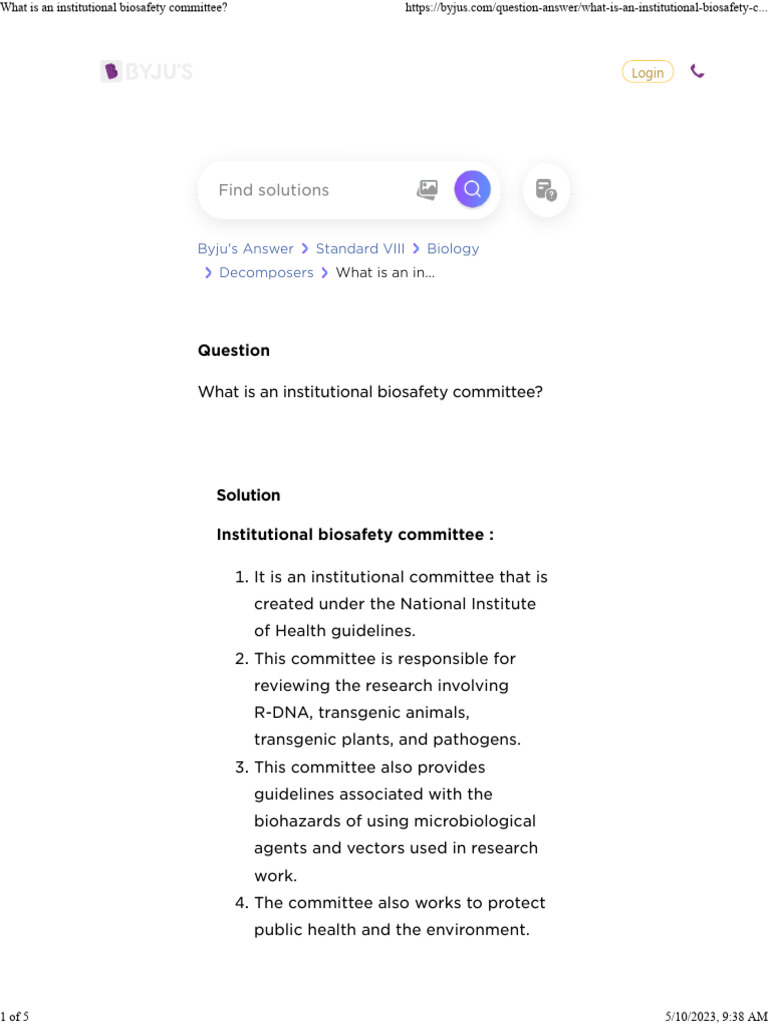 What Is An Institutional Biosafety Committee | PDF