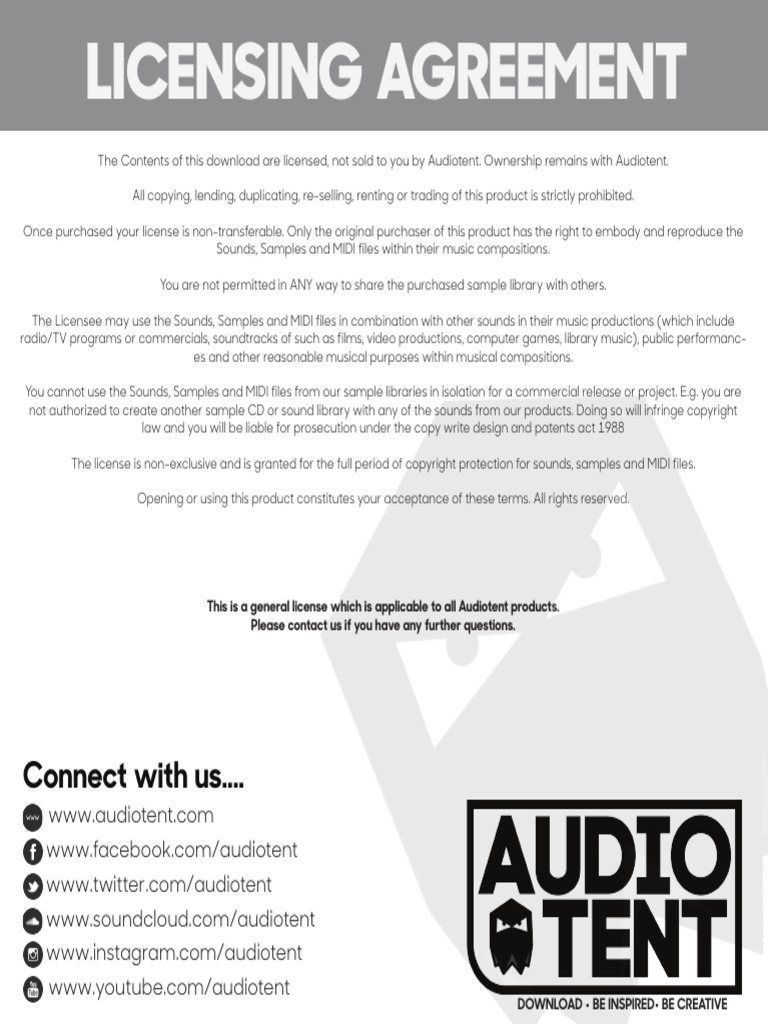 Audiotent - Licensing Agreement | PDF