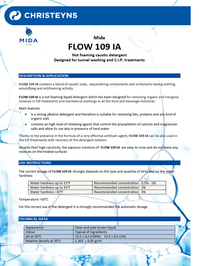 TDS Flow 109 Ia - 2021 en | PDF | Detergent | Water