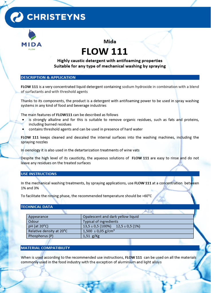 TDS Flow 111 - Rev June 2022 en | PDF | Sodium Hydroxide | Chemical ...