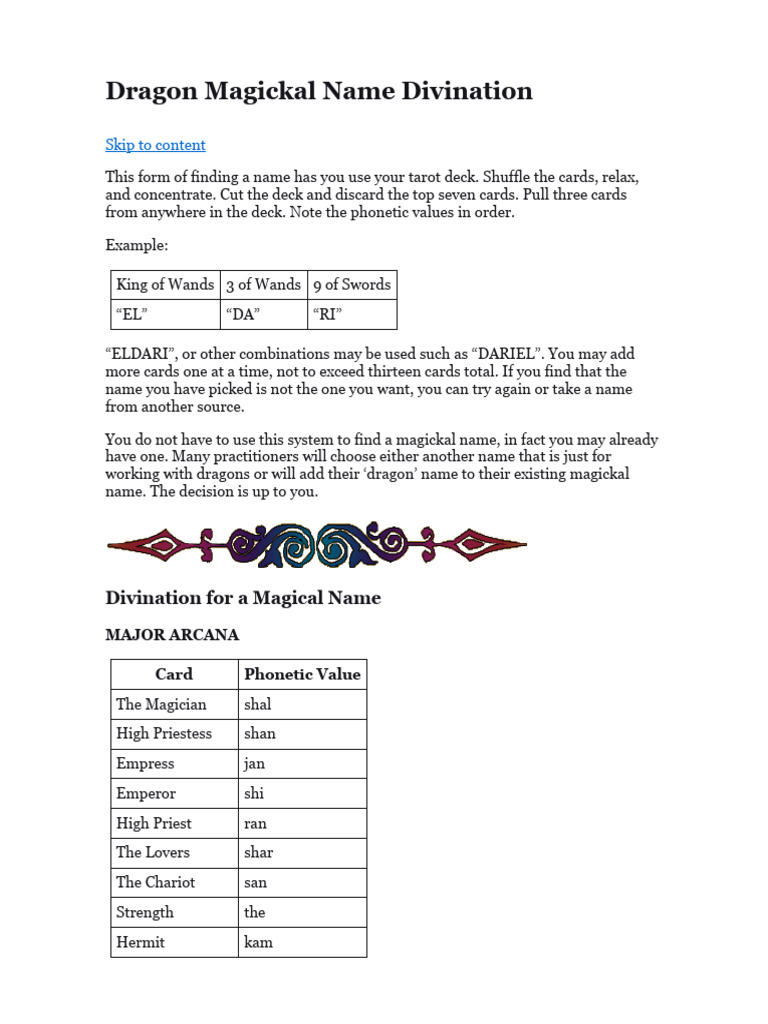 Dragon Magickal Name Divination - Dragon Dreaming | PDF | Divination | Tarot