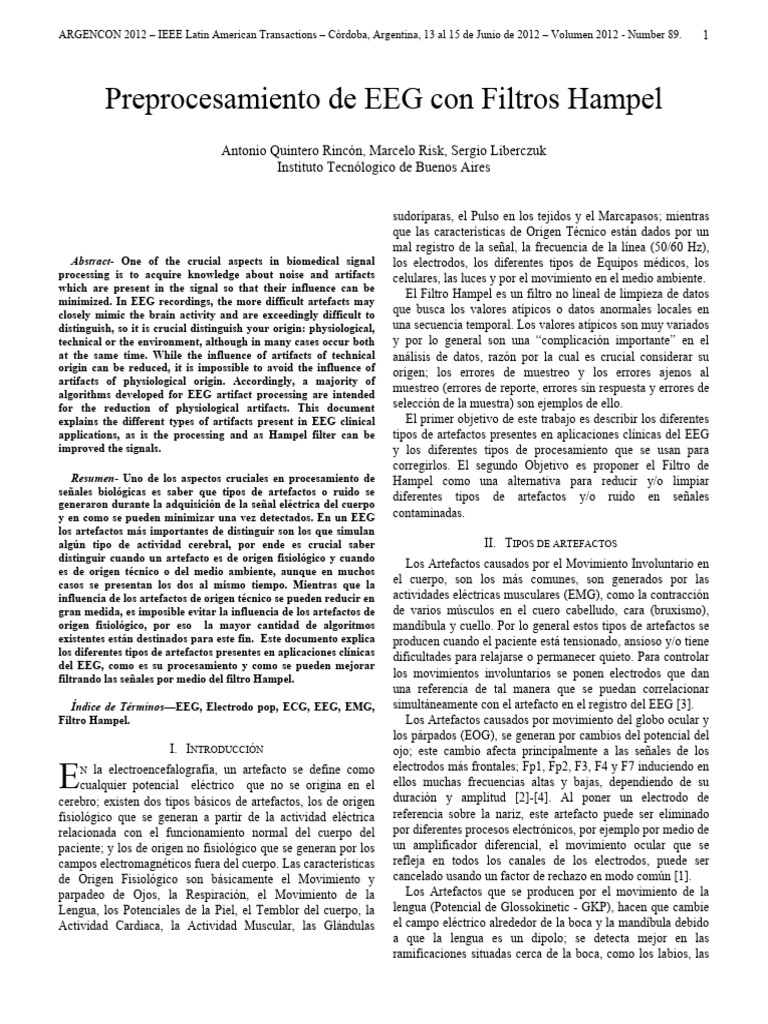 Preprocesamiento de EEG Con Filtros Hamp | PDF