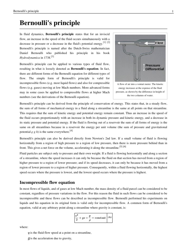 Bernoulli's Principle | PDF | Fluid Dynamics | Pressure