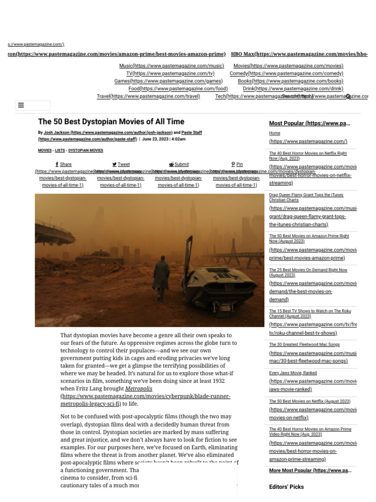 Top 50 Dystopian Movies Ranked | PDF