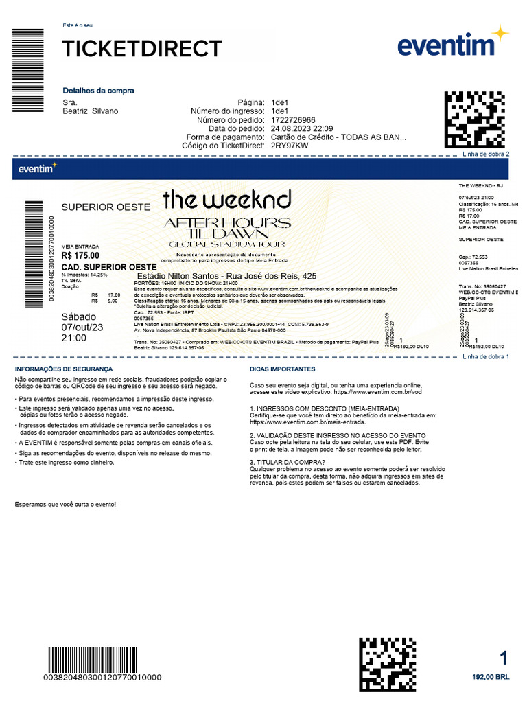 Ingresso para The Weeknd - RJ | PDF | Indústrias de serviços | Informática