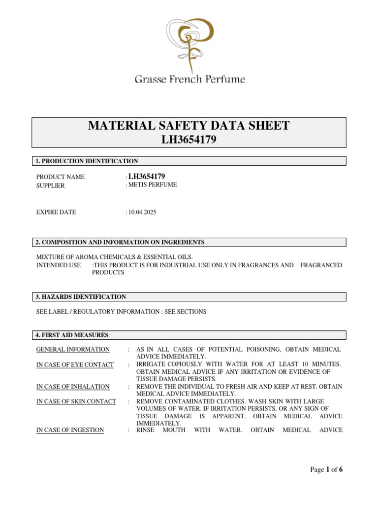 OCEAN Msds | PDF | Water | Perfume