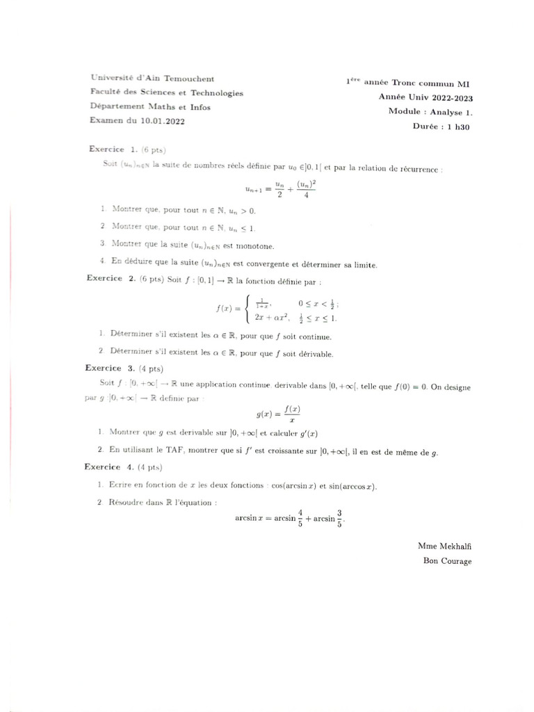 Examen1+Solution Analyse 1 | PDF