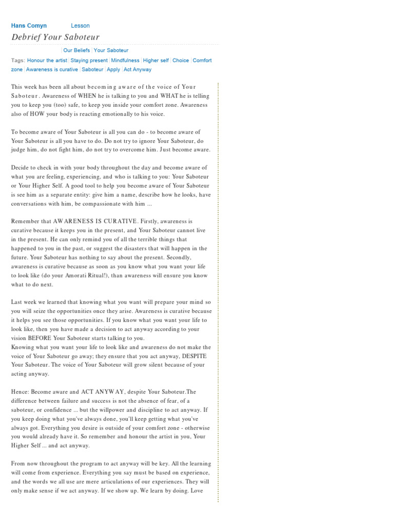 2a - Debrief Your Saboteur | PDF | Disciplines | Experience