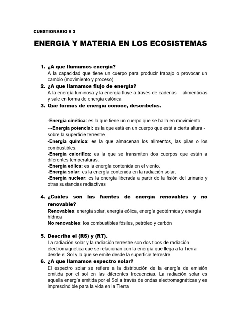 Energia y Materia en Los Ecosistemas | PDF | Energía renovable | Población