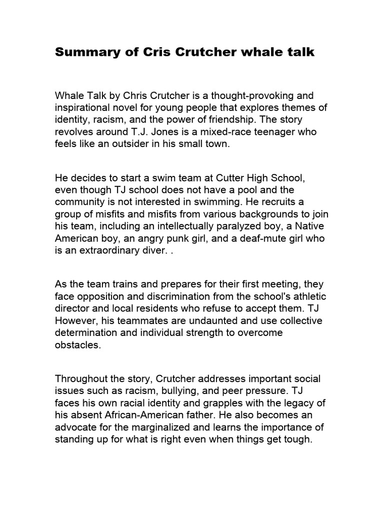 Summary of Cris Crutcher Whale Talk | PDF