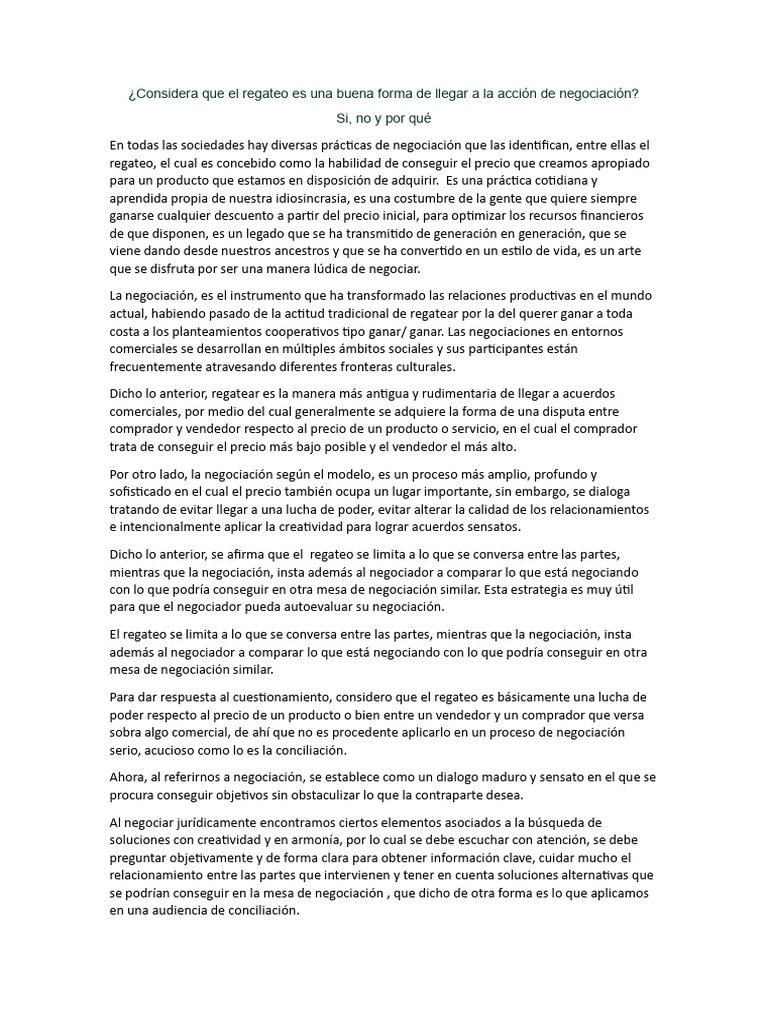 Considera Que El Regateo Es Una Buena Forma de Llegar A La Acción de ...