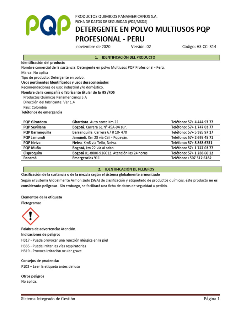 HS-CC-314 Detergente en polvo Multiusos PQP Profesional-Perú (1) (1 ...