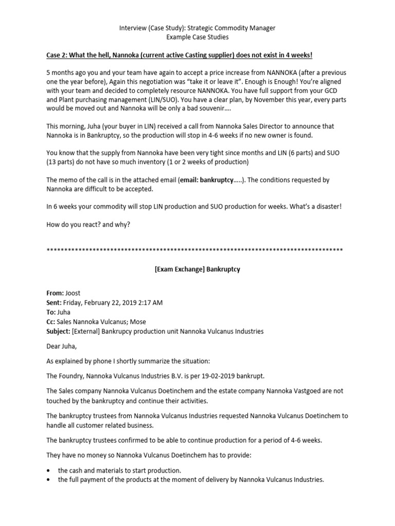 Interview Case Study 2 - Strategic Commodity Specialist | PDF | Bankruptcy | Payments