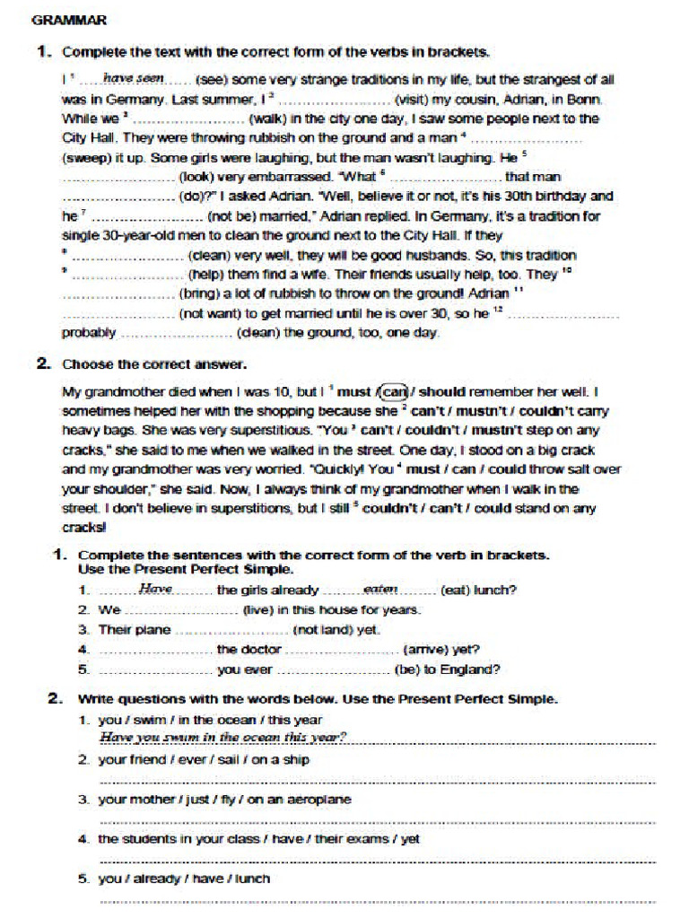 Ejercicios Repaso Gramatica 2º | PDF