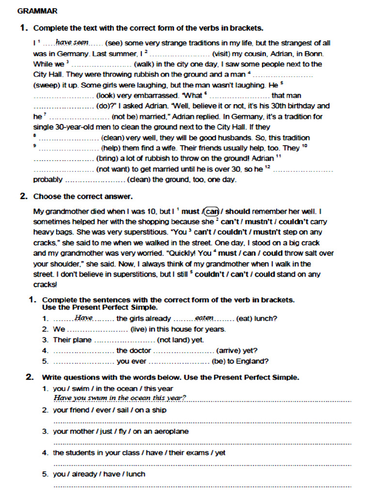 Ejercicios Repaso Gramatica 2º | PDF