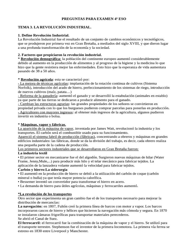 Preguntas Tema 3 para Examen 4º Eso A y B | PDF