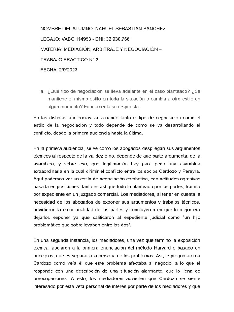 TP 2 - Mediación, Arbitraje y Negociación | PDF | Negociación | Mediación