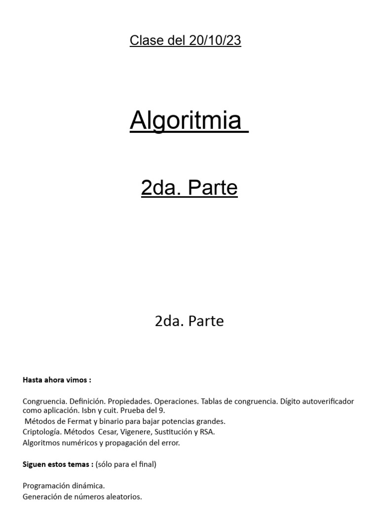 Algor 20-10-2023 | PDF | Criptografía | Matemáticas Aplicadas