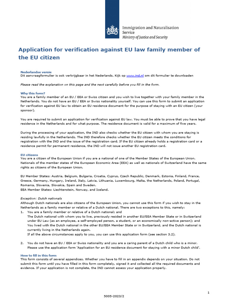 Application For Verification Against EU Law Family Member of The EU Citizen | PDF | Identity ...