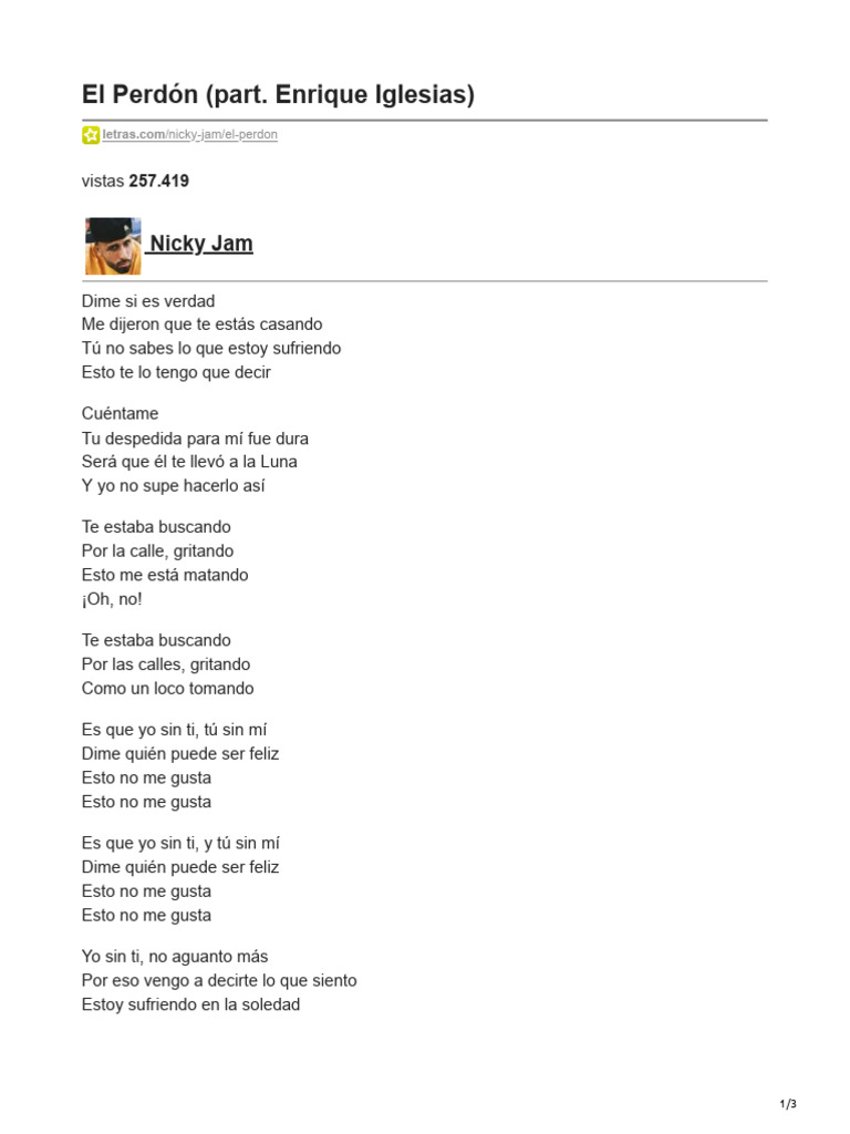 letras.com-El Perdón part Enrique Iglesias | PDF