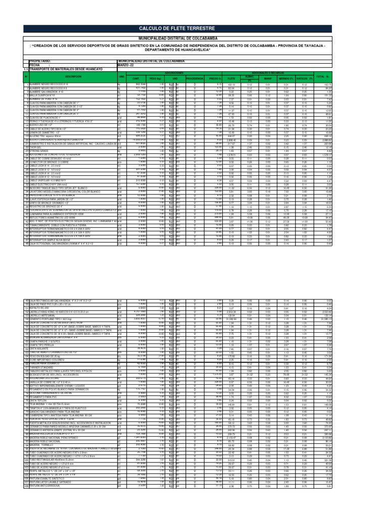 Calculo Flete Terrestre Ok | PDF | Ingeniería de Edificación