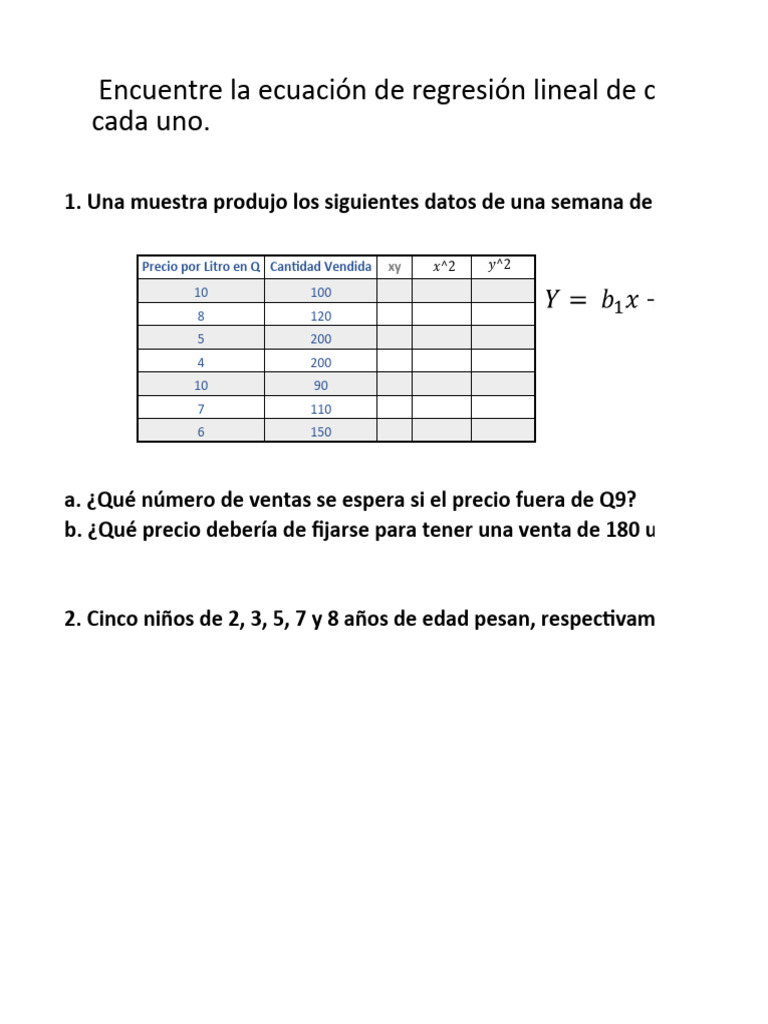 Tarea No. 6 Ecuación de Regresión Lineal | PDF | Análisis de regresión | Teoría de la estimación