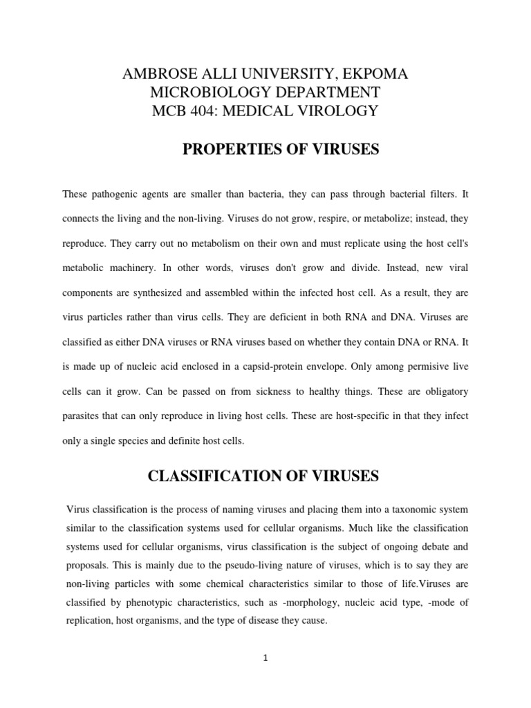 MCB 404 Properties of Viruses 1 | PDF | Virus | Plant Virus