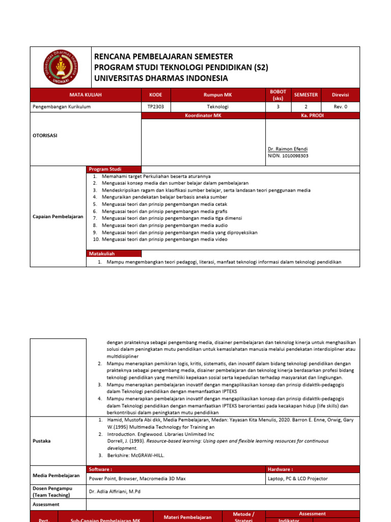RPS Pengembangan Kurikulum | PDF