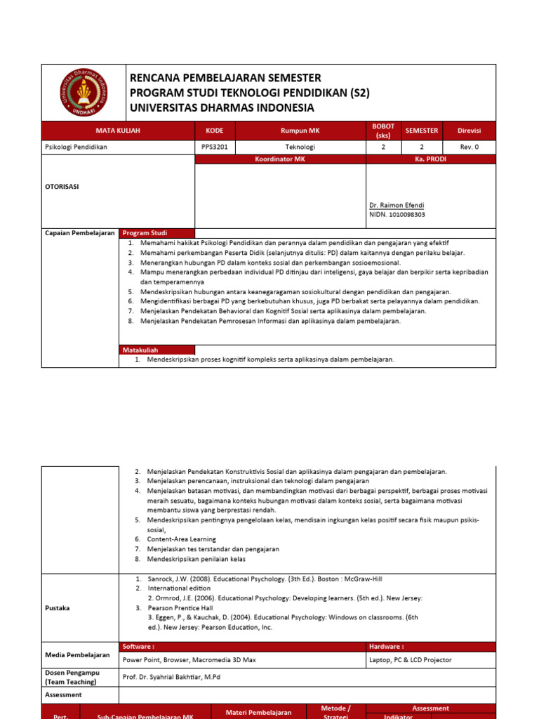 RPS Psikologi Pendidikan | PDF | Karier & Perkembangan