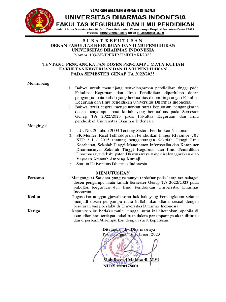 SK Mengajar Genap TA 2022-2023 | PDF