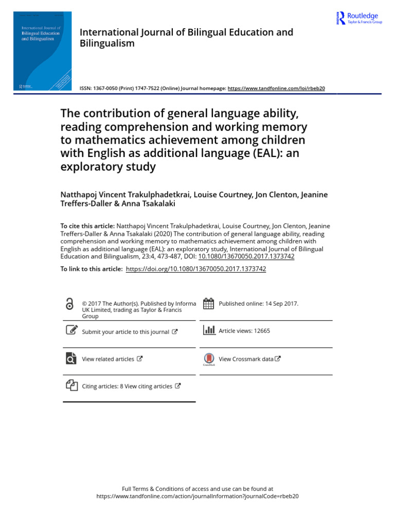 The Contribution of General Language Ability Reading Comprehension and Working Memory To ...