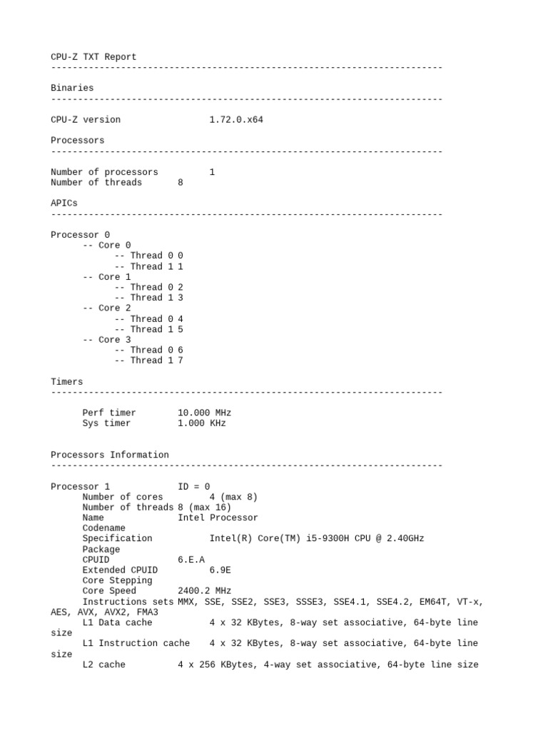 CPU-Z Report: Intel i5-9300H Specs | PDF