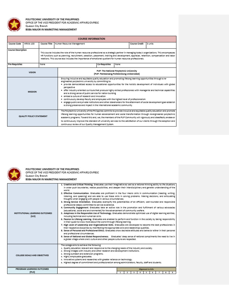 2023 OBE Syllabus - Human Resource Management | PDF | Human Resource Management | Employment