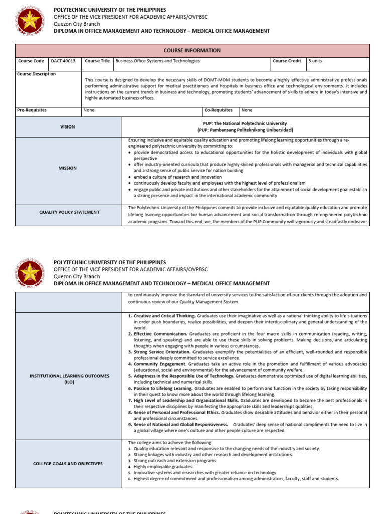 2023 OBE Syllabus Business Office Management and Technology | PDF ... 2023 OBE Syllabus Business Office Management and Technology | PDF ...