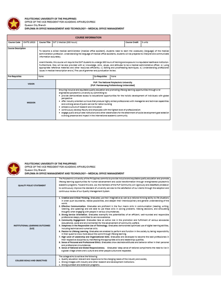 2023 OBE Syllabus - OJT 2 Summer | PDF