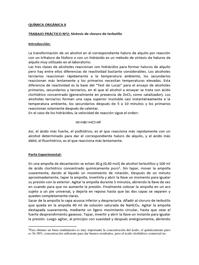 Sintesis Del Cloruro de Terbutilo 1 | PDF