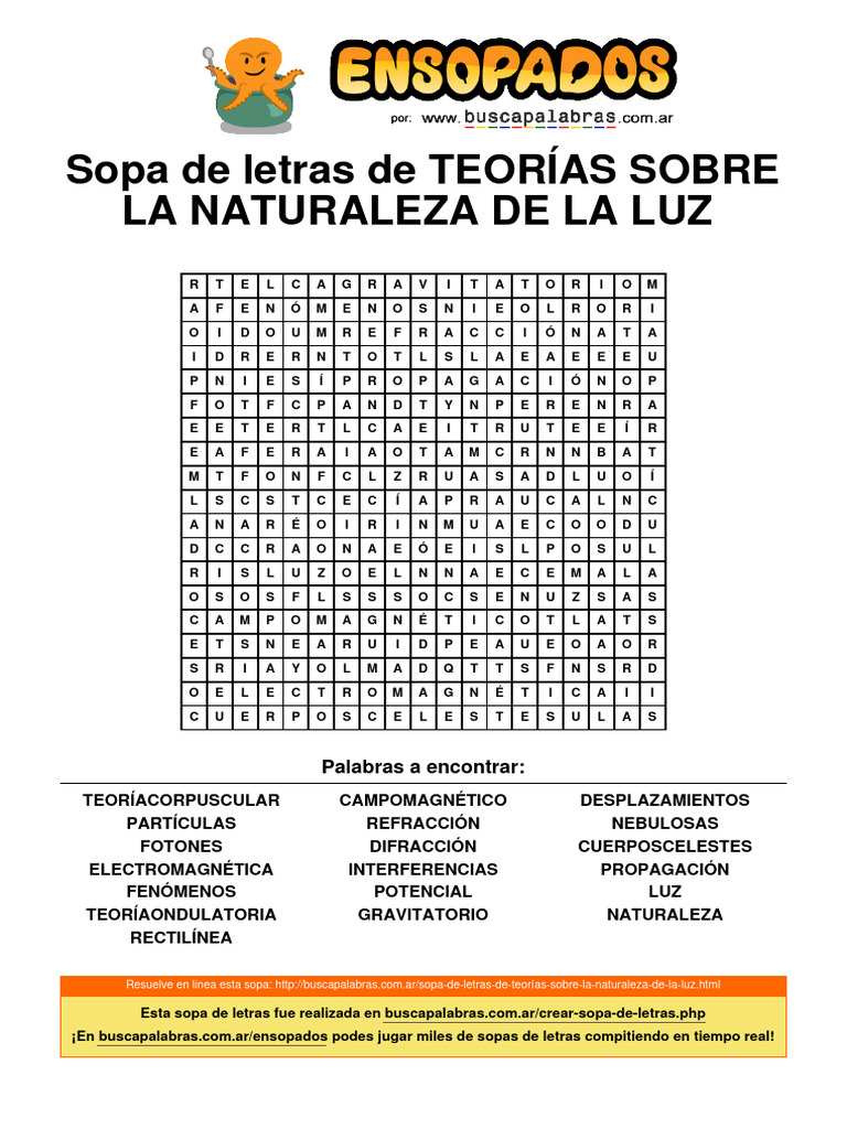 Sopa de Letras de Teorías Sobre La Naturaleza de La Luz | PDF | Ligero ...
