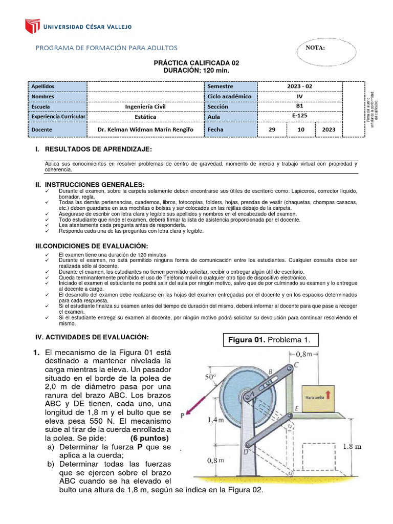 S13 2023-02 Practica Calificada 02 - ESTATICA SUBE Jheyson Rojas | PDF | Braguero | Ingeniería ...