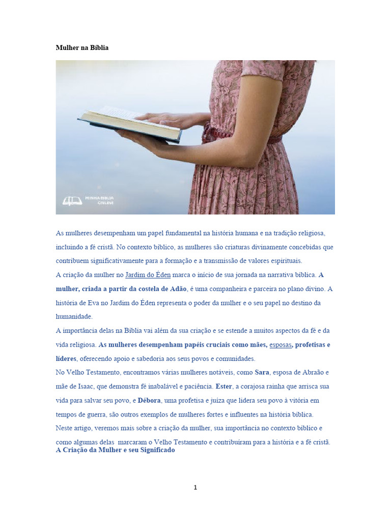 Mulher Na Bíblia Pdf Adão E Eva Bíblia