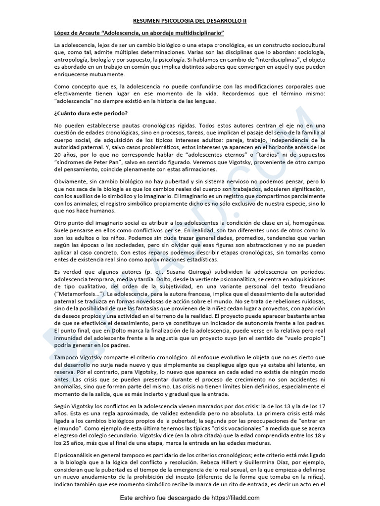 Resumen Psicologia Del Desarrollo II | PDF | Adolescencia | Libido