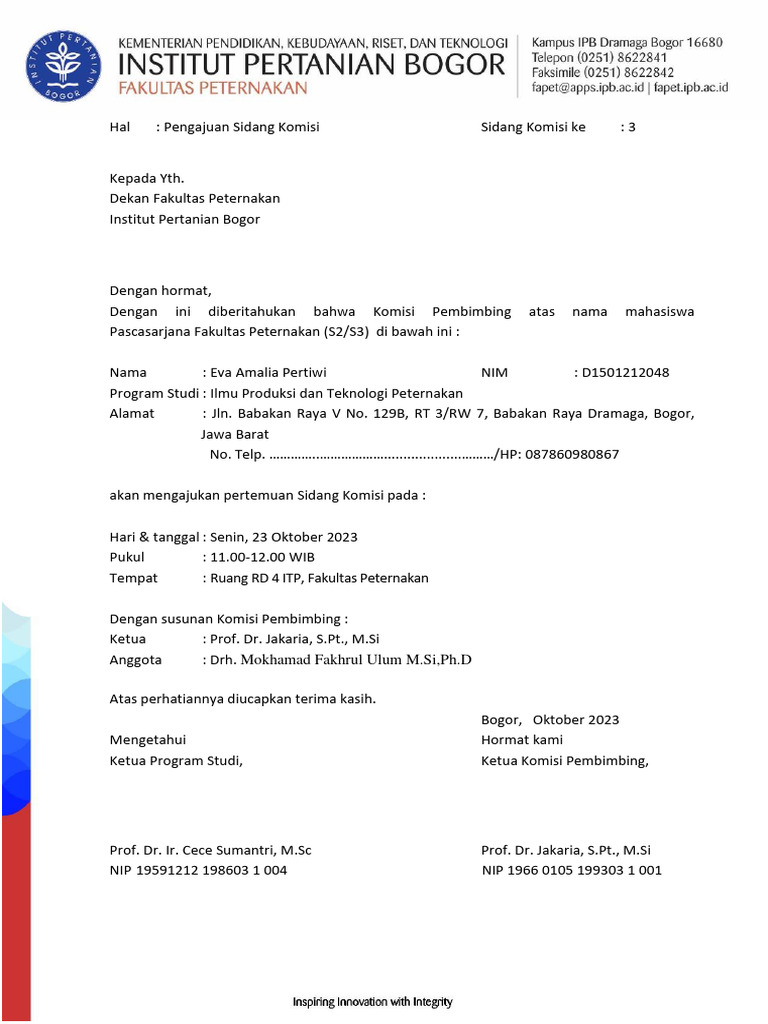 Sidang Komisi Pascasarjana IPB | PDF