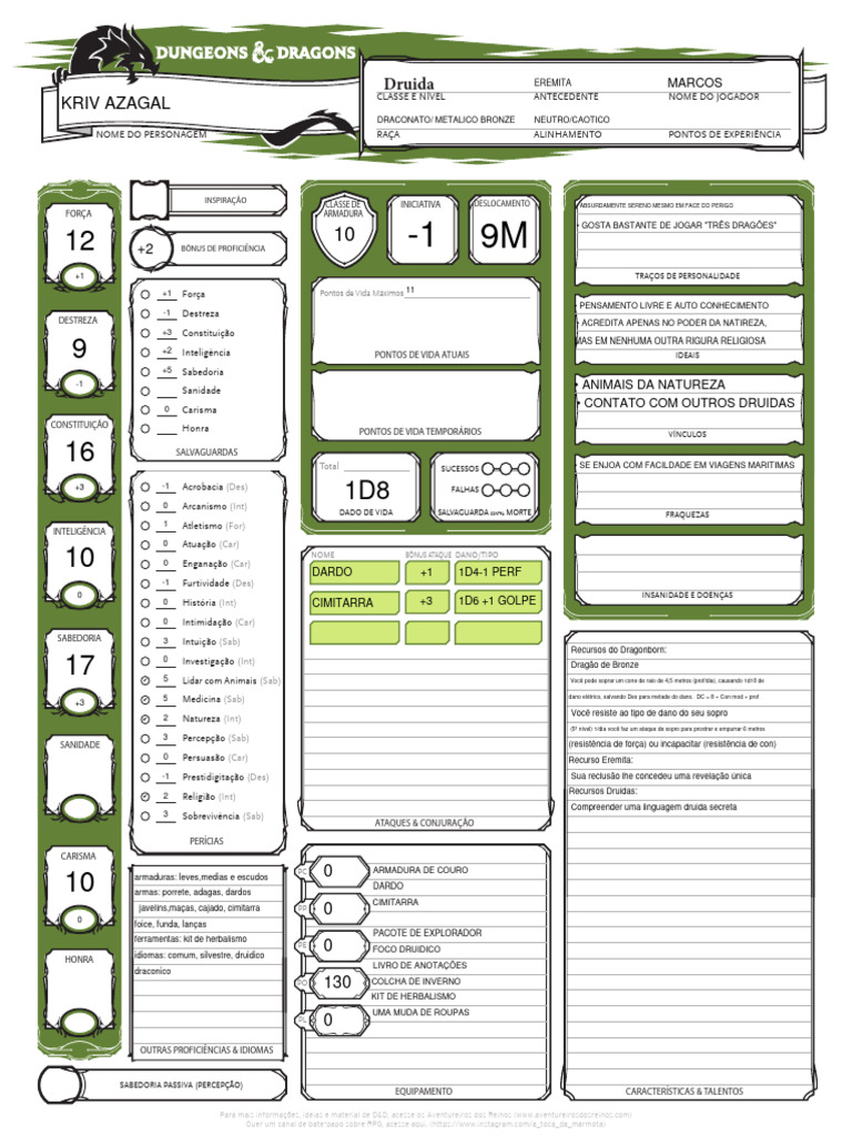 Exemplo de Ficha D&D 5e | PDF