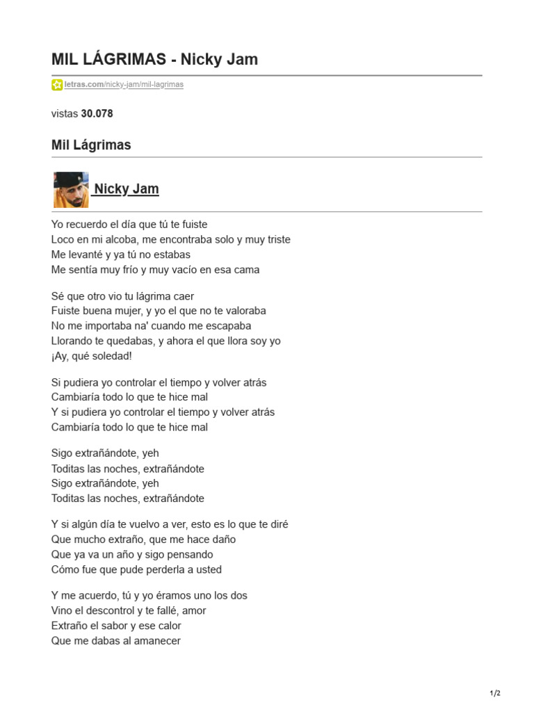 MIL LÁGRIMAS - Nicky Jam | PDF