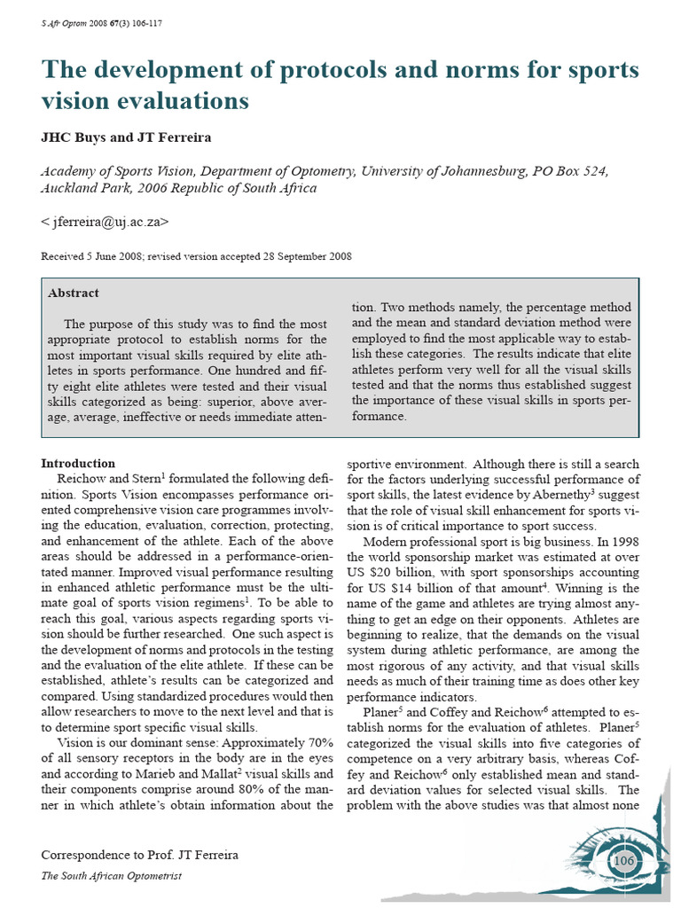 The Development of Protocols and Norms For Sports Vision Evaluations ...